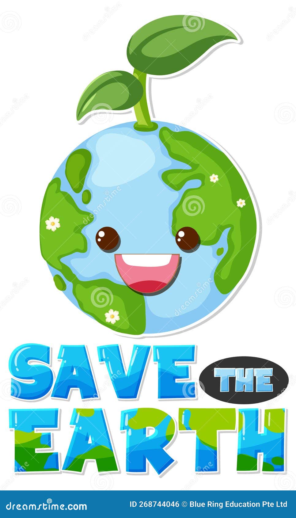 Save the Earth Text with a Happy Earth Character Stock Vector ...