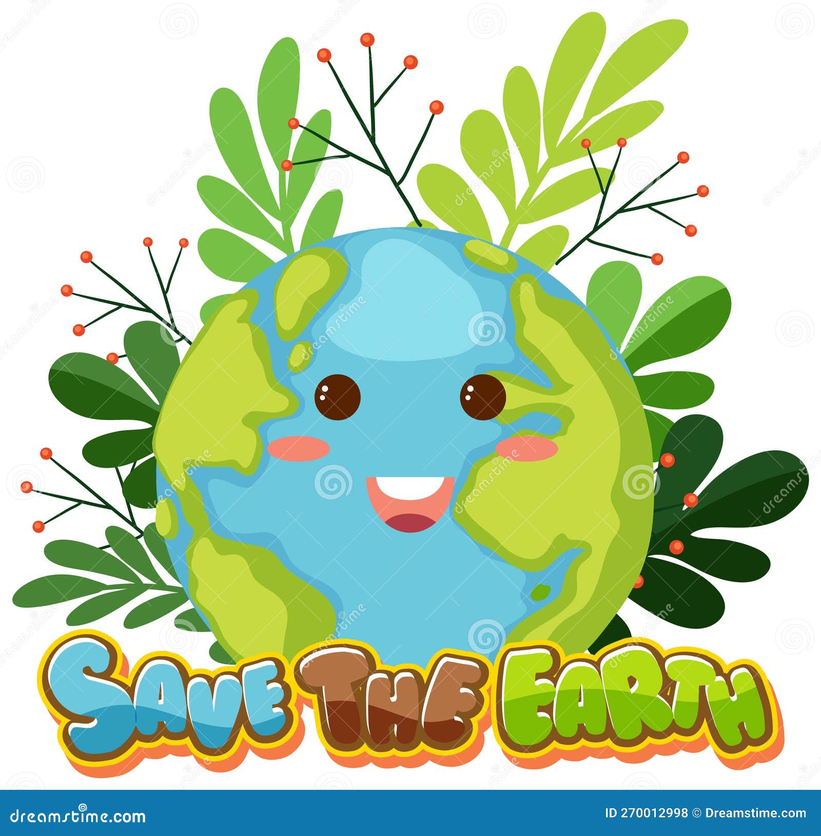 Save the Earth Text with a Happy Earth Character Stock Vector ...