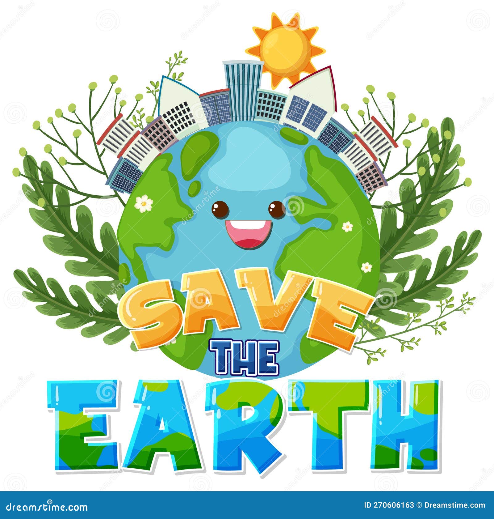Save the Earth Text with a Happy Earth Character Stock Vector ...