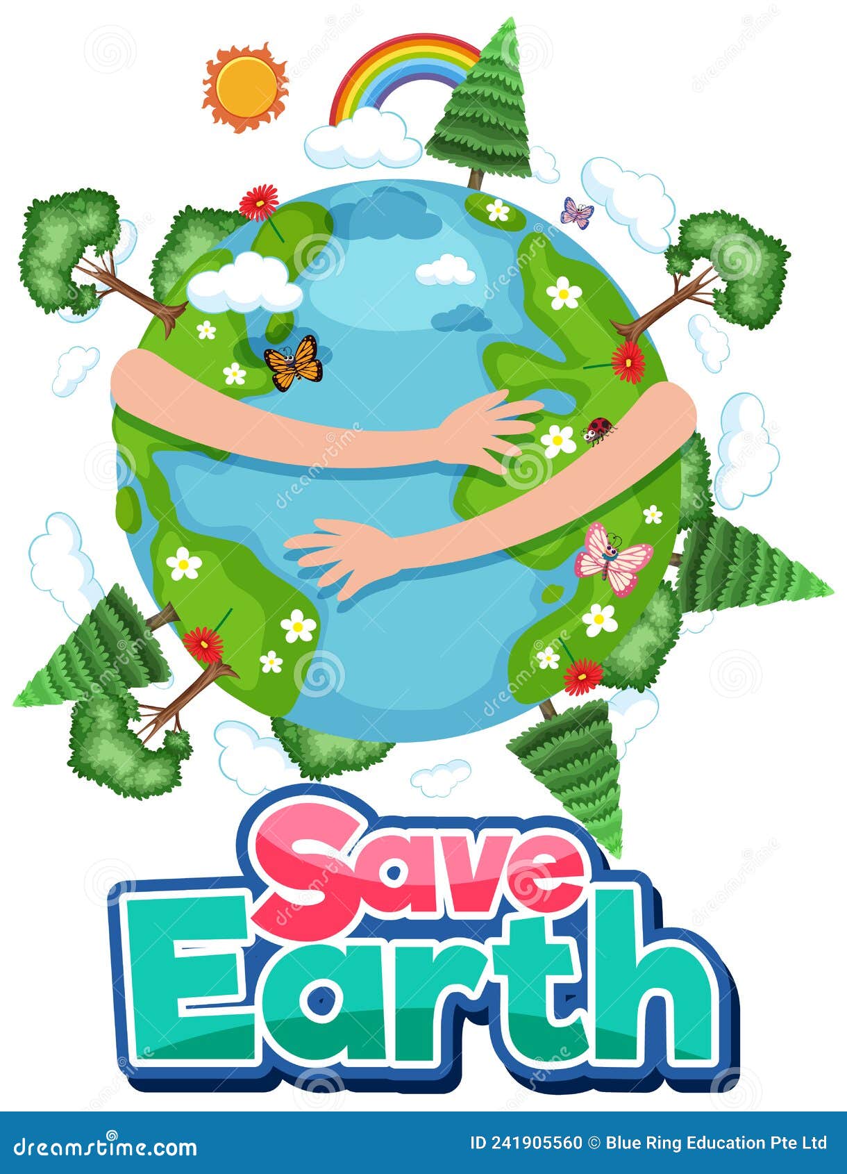 Save Earth Typography Logo with Earth and Nature Elements Stock Vector ...
