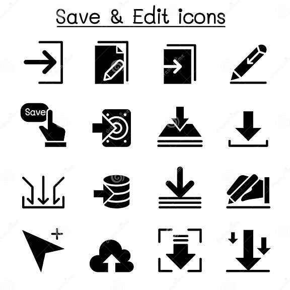 Save & Edit Data Icon Set Stock Vector - Illustration of download ...