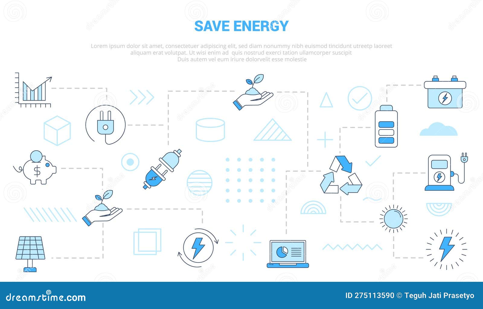 Save Energy Concept with Icon Set Template Banner with Modern Blue ...