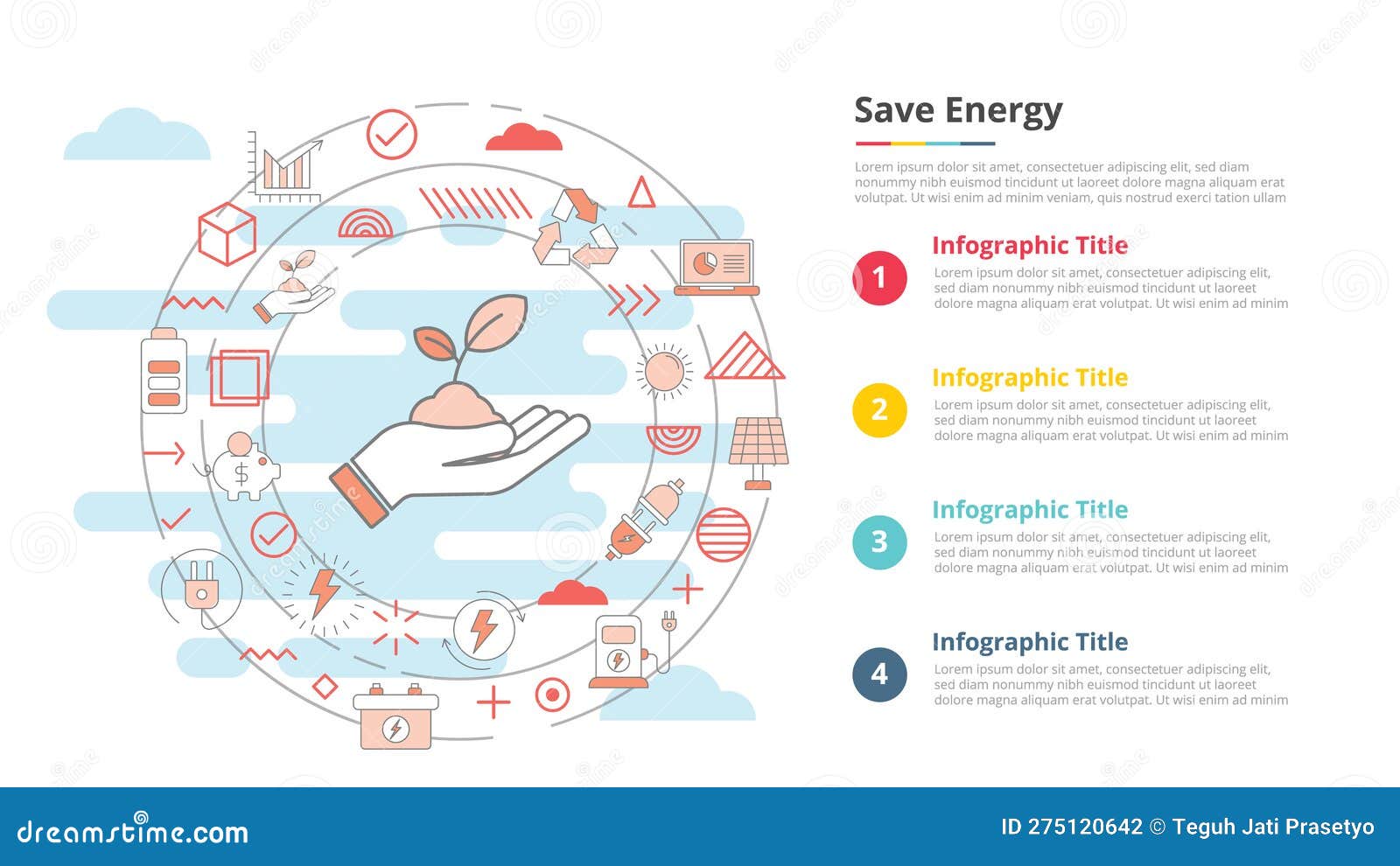 Save Energy Concept for Infographic Template Banner with Four Point ...