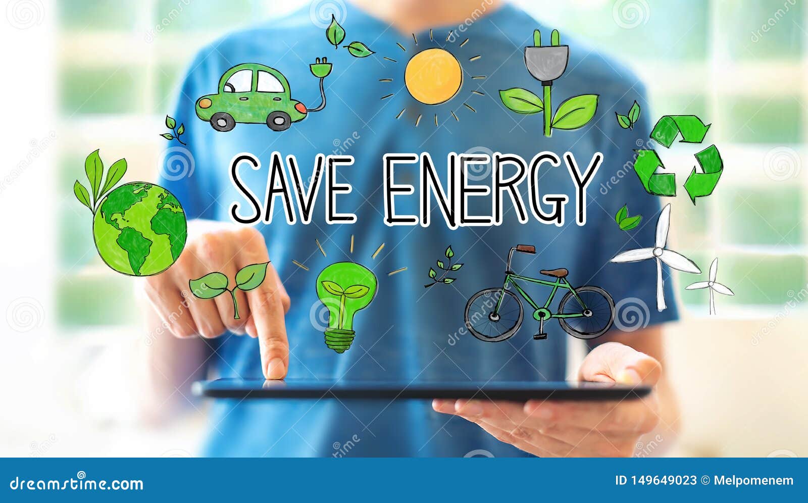 Save Energy Concept with Man Using a Tablet Stock Image - Image of ...