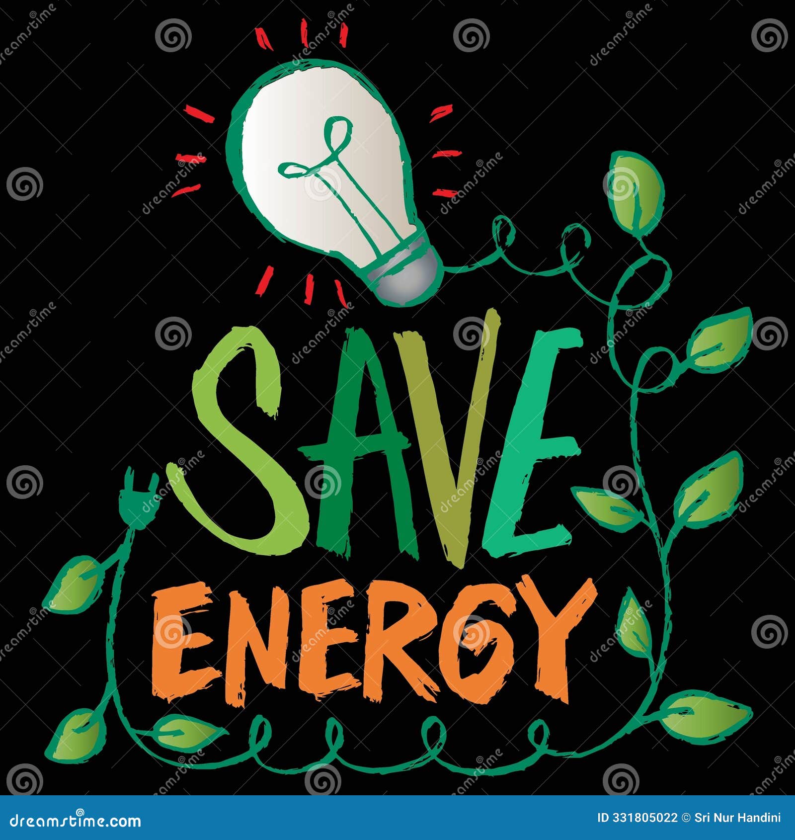 Save Energy Lettering and Lightbulb. Stock Vector - Illustration of ...