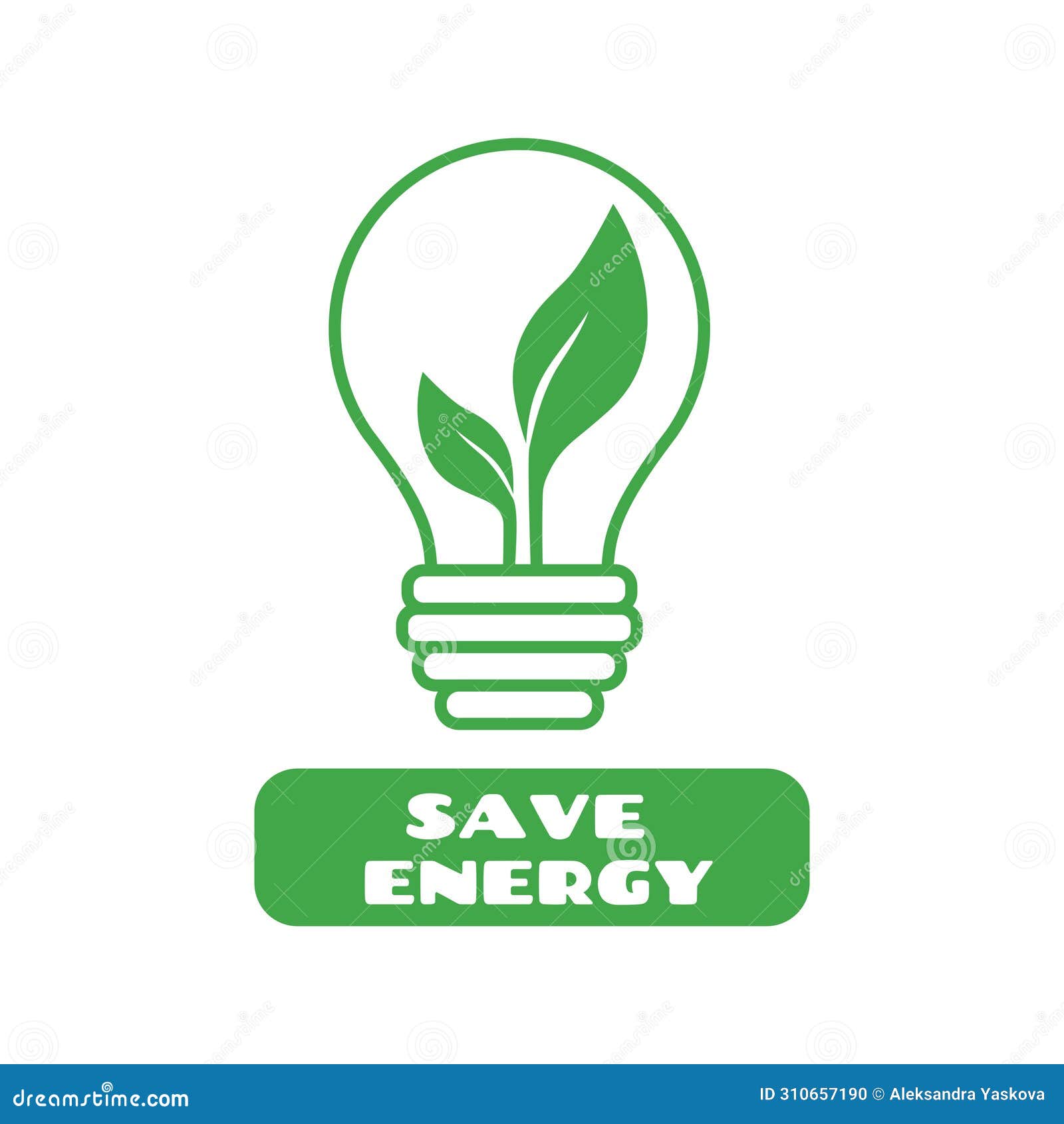 Save Energy Symbol. Lightbulb with Leaves Inside and Label with Save ...