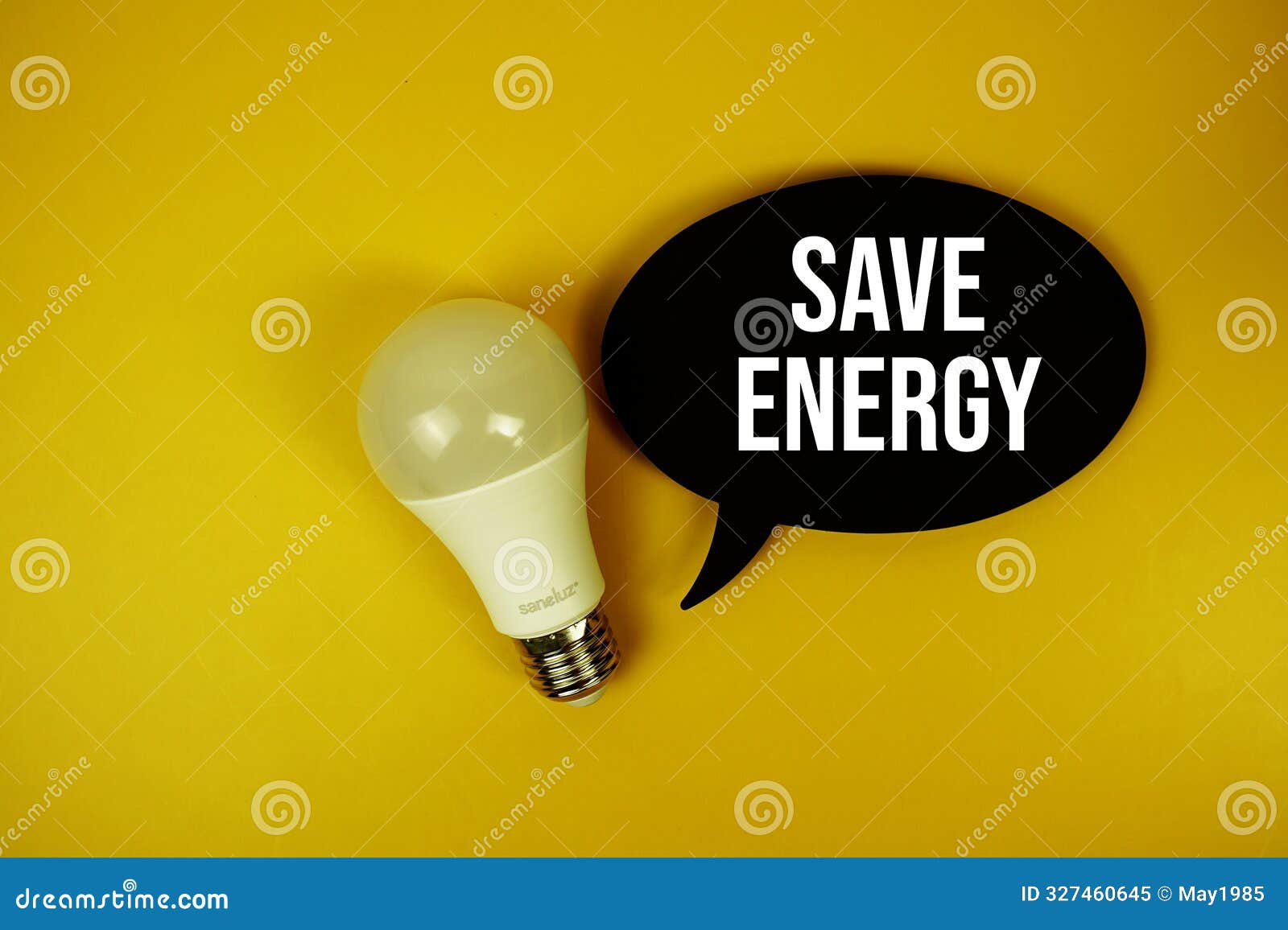 Save Energy Text on Speech Bubble with Light Bulb Top View on Yellow ...