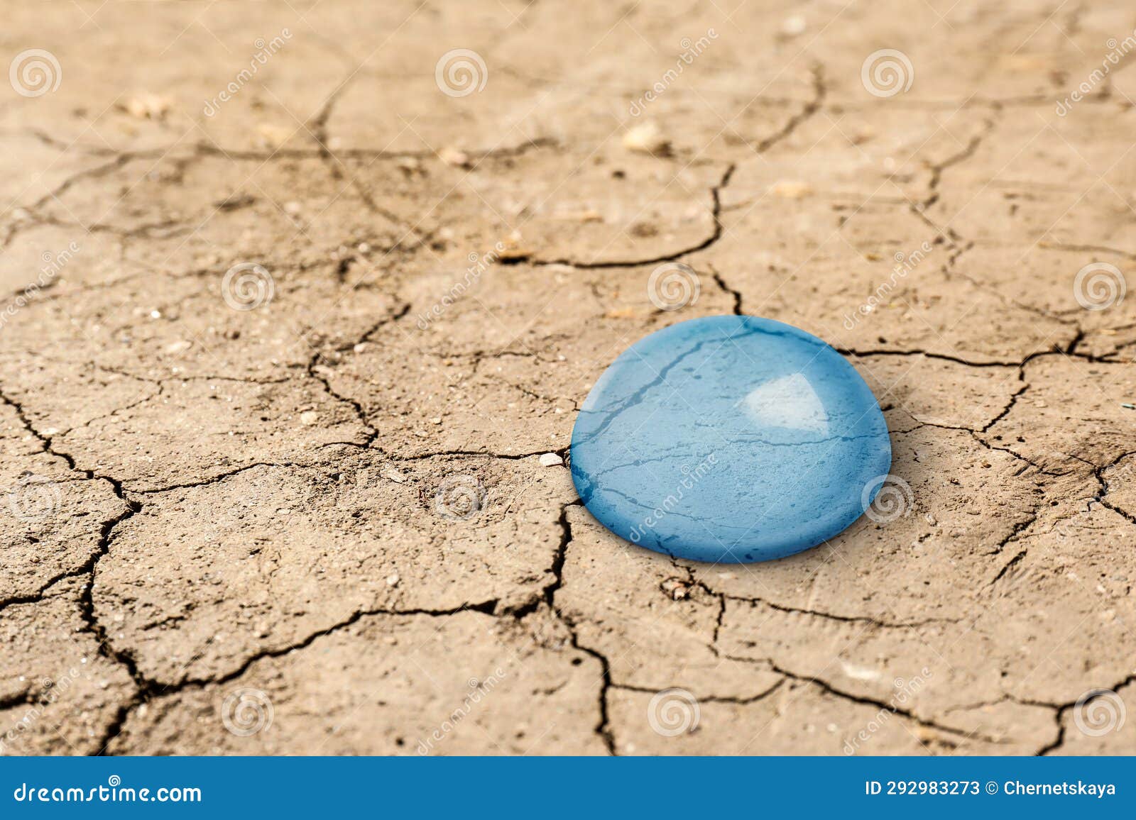 Save Environment. Water Drop on Dry Cracked Land, Closeup Stock Image ...
