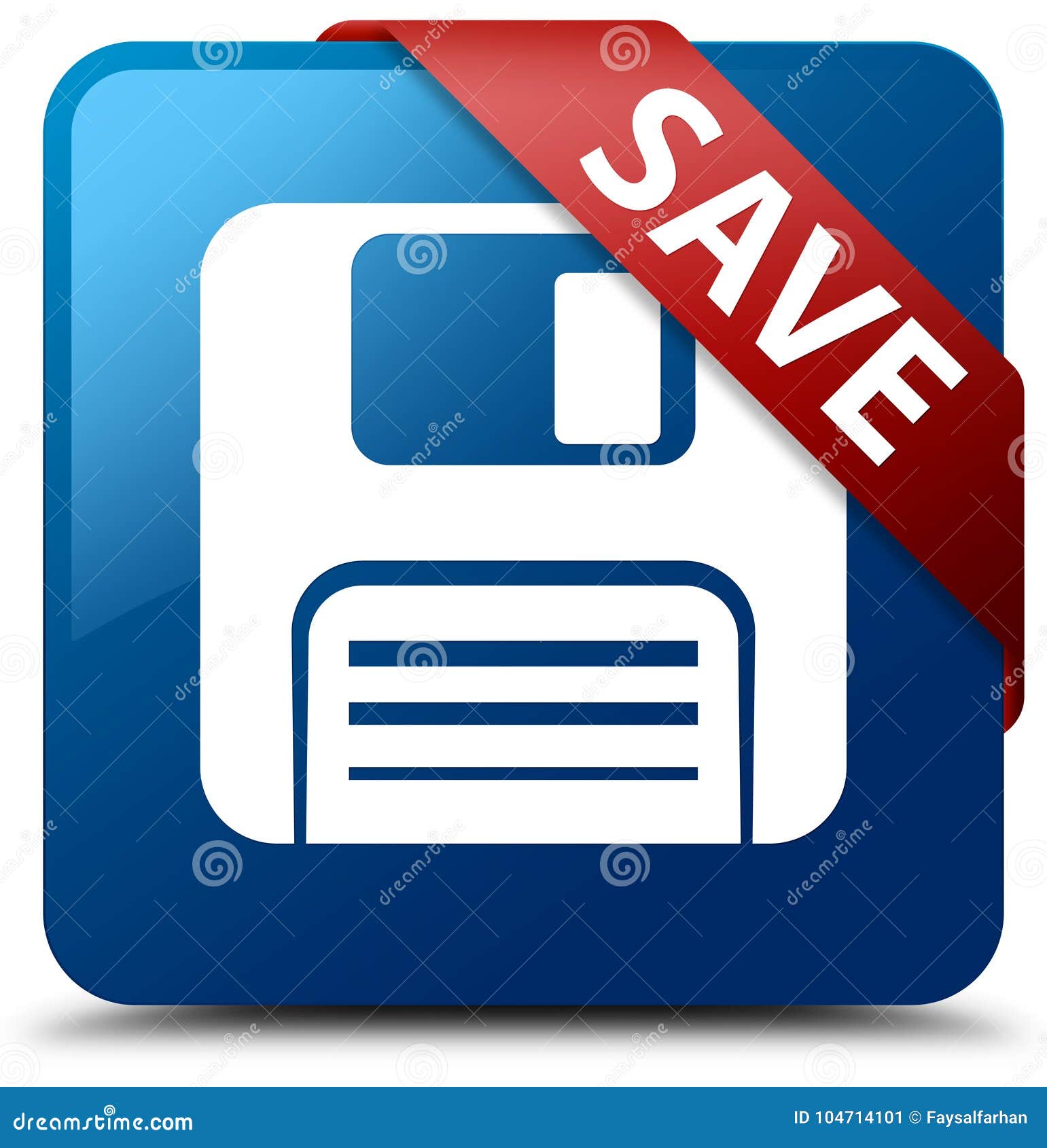 Save (floppy Disk Icon) Blue Square Button Red Ribbon in Corner Stock ...