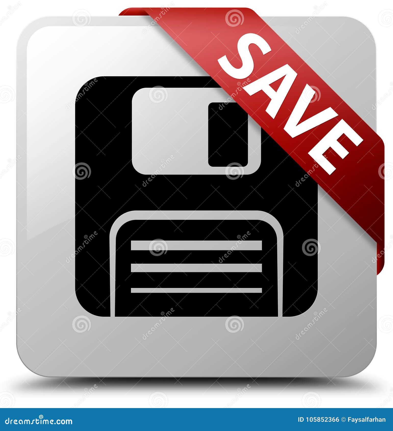 Save (floppy Disk Icon) White Square Button Red Ribbon in Corner Stock ...