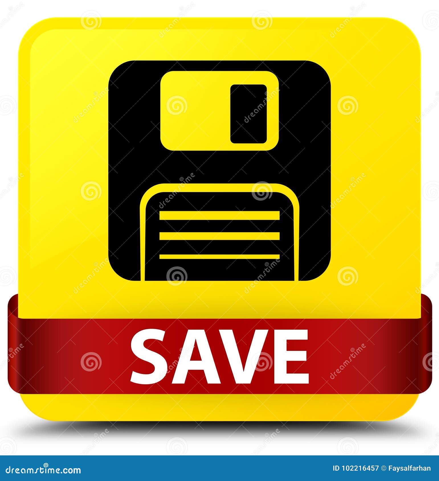 Save (floppy Disk Icon) Yellow Square Button Red Ribbon in Middle Stock ...
