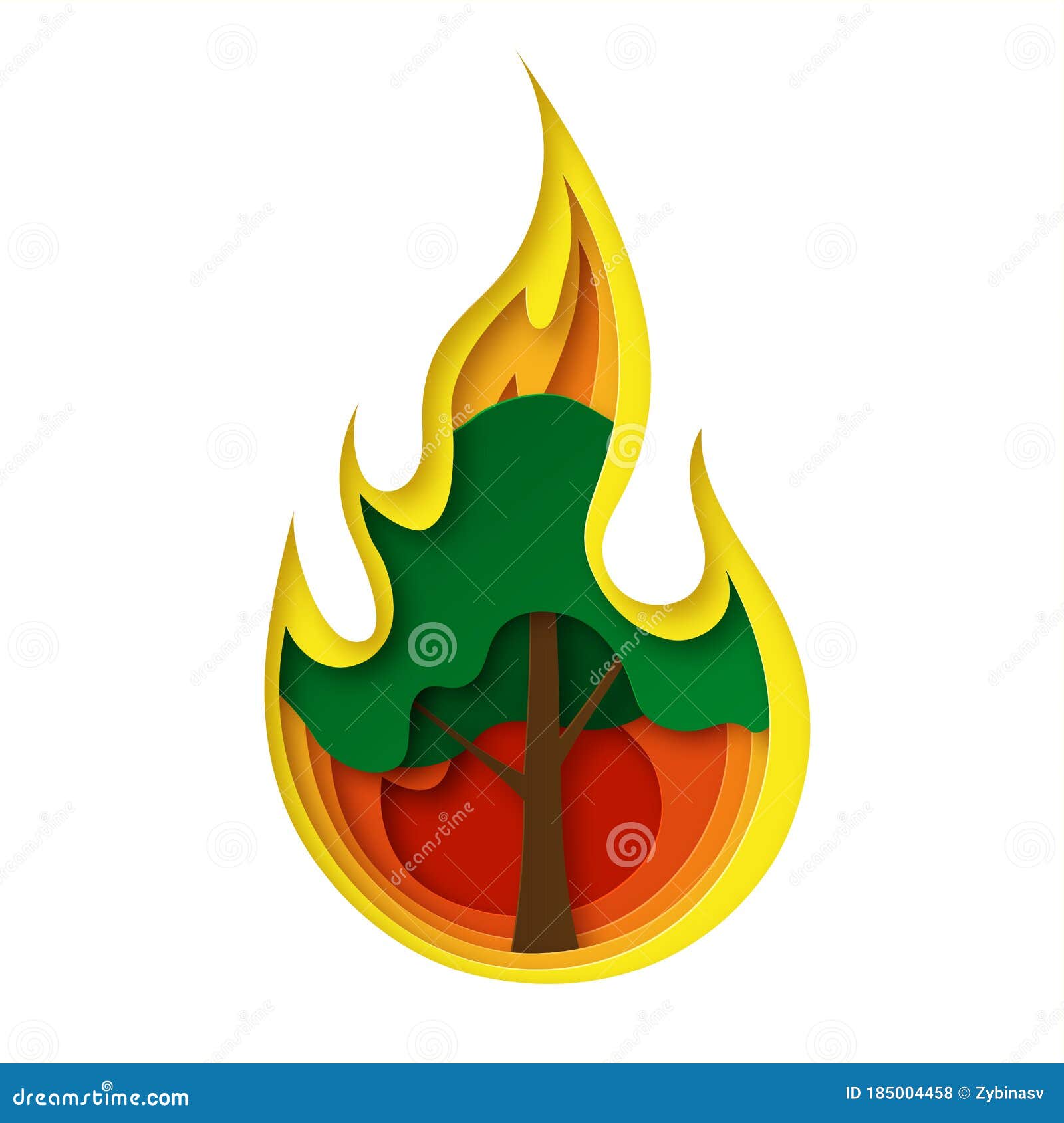 Save the Forest. Let`s Save Nature. Multilayer Forest Fire, a Tree on ...