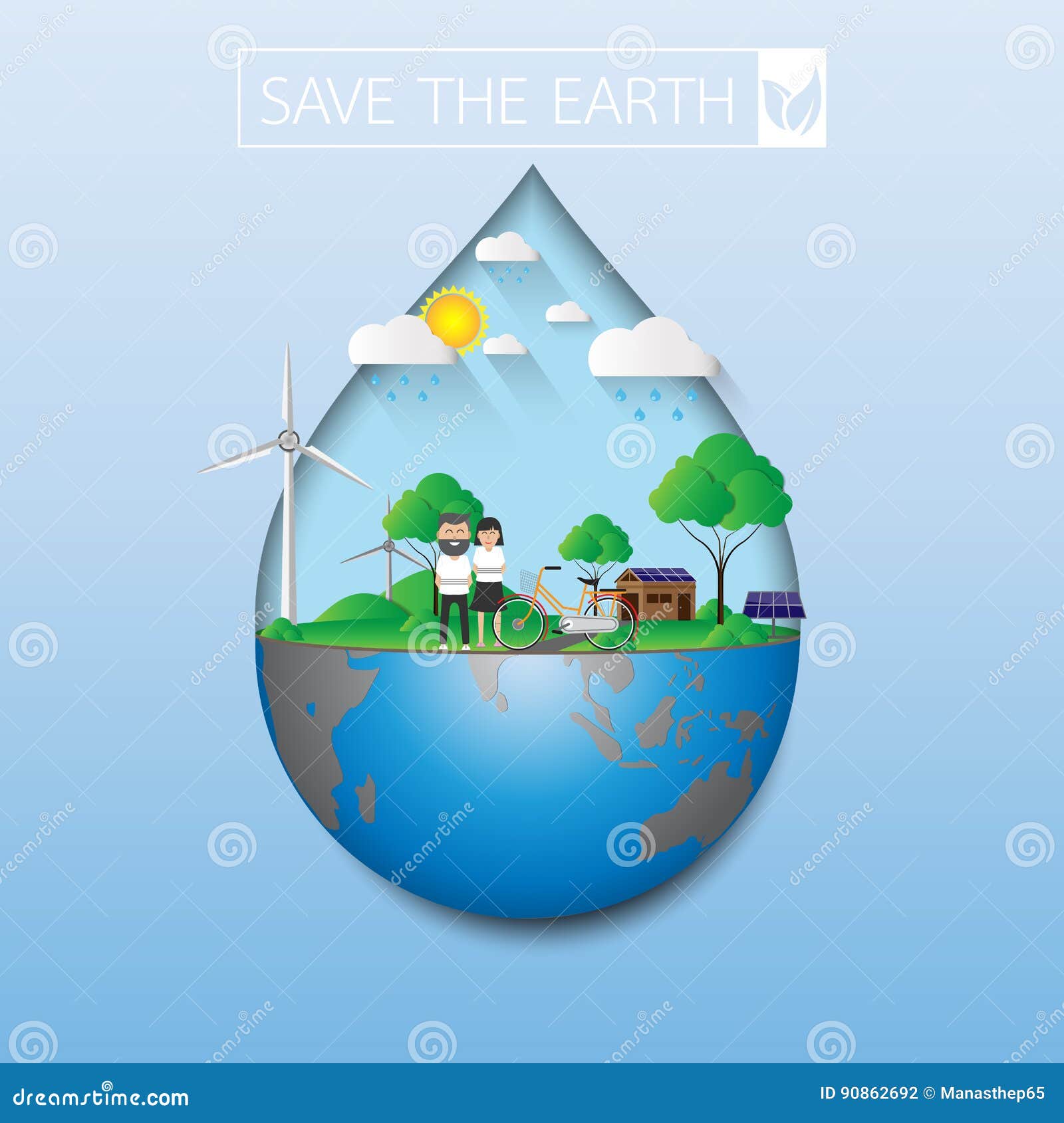 Save the green earth. stock vector. Illustration of sustainable - 90862692