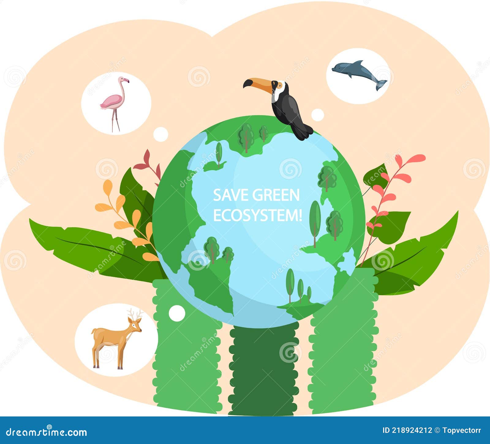 Save Green Ecosystem Concept. Planet with Different Types of ...
