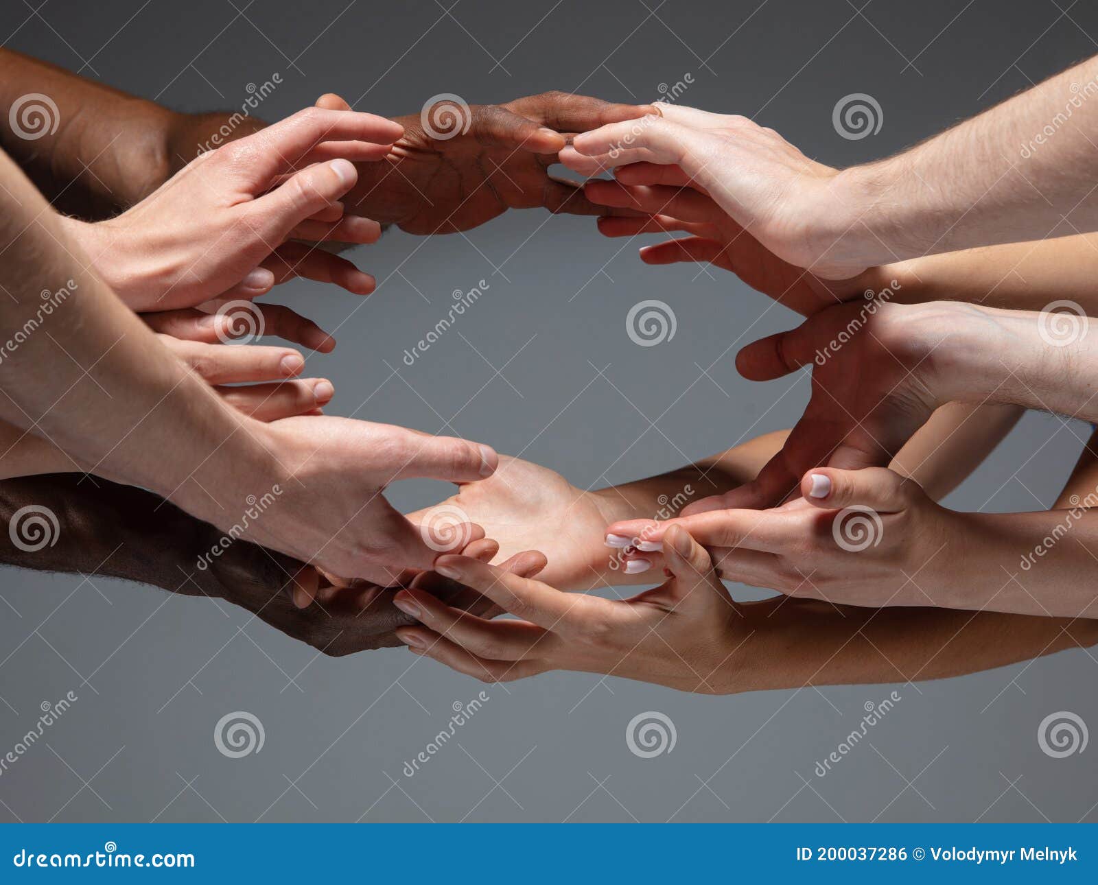 Hands of People`s Crowd in Touch Isolated on Grey Studio Background ...