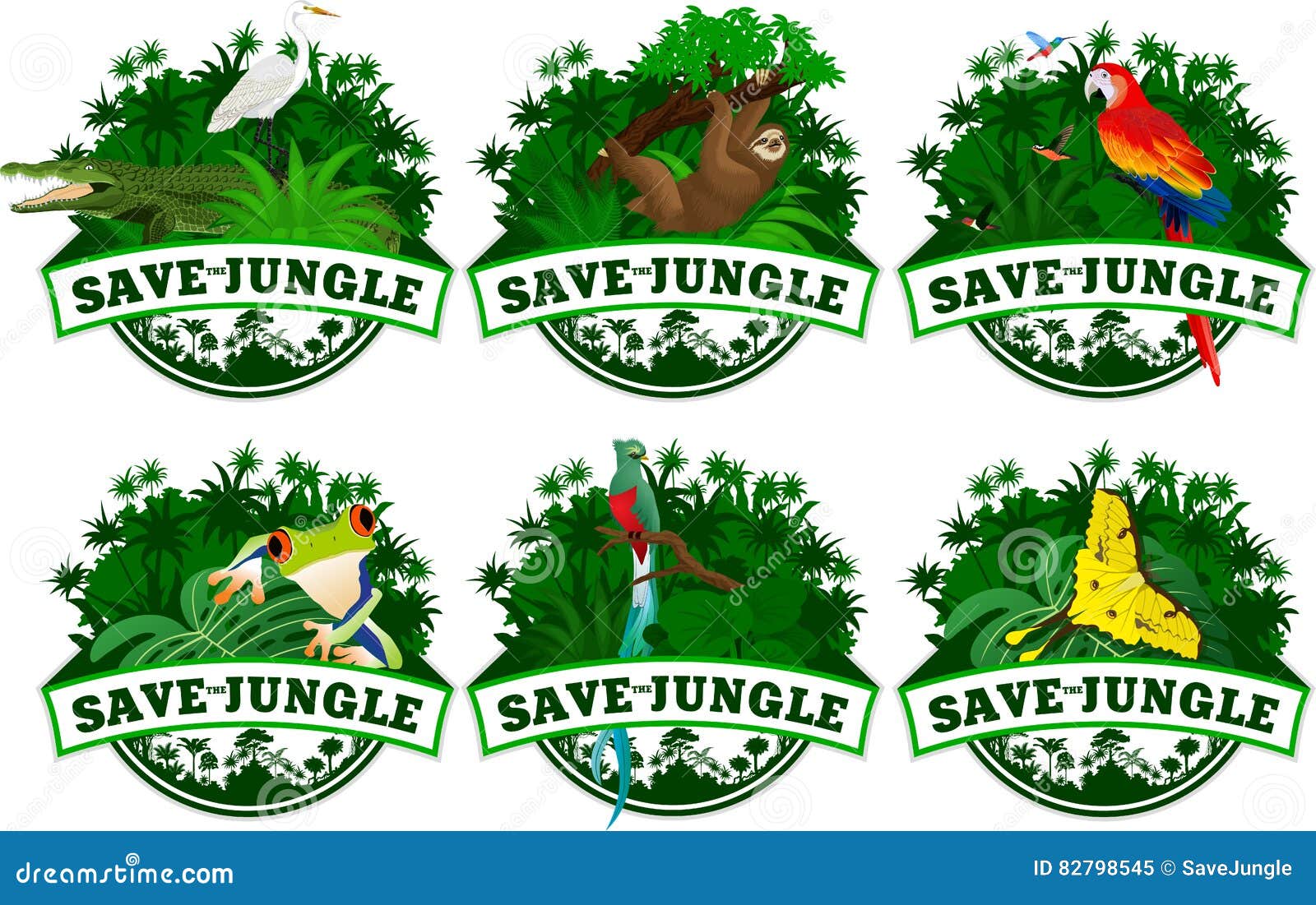 Save The Jungle. Save The Planet. Set Of Vector Illustrations With ...
