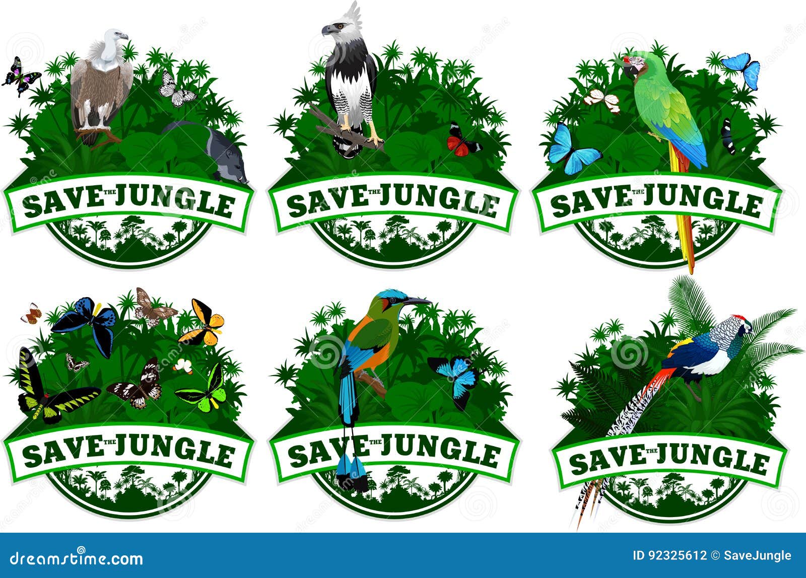 Save The Jungle. Save The Planet. Set Of Vector Illustrations With ...