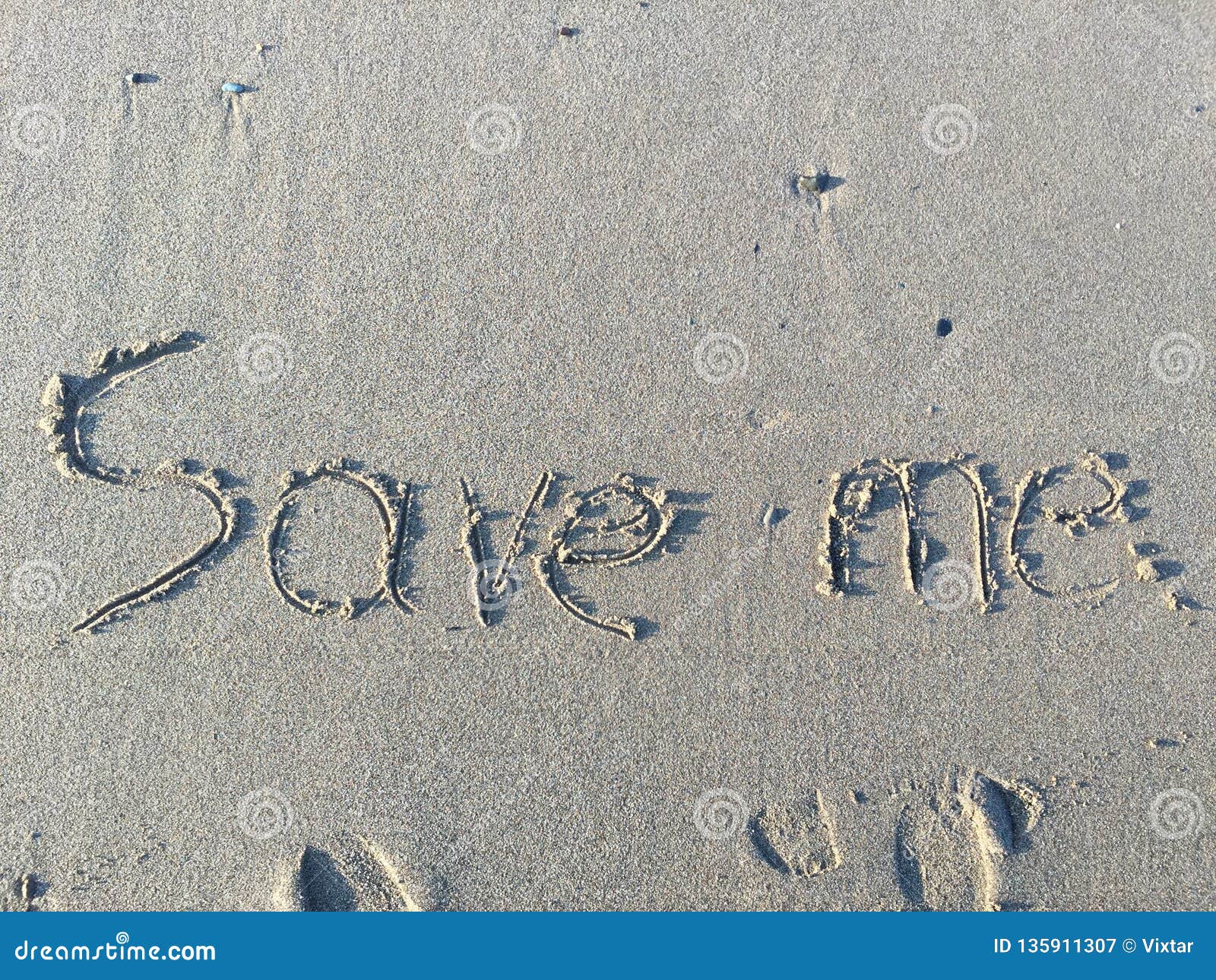 Save Me - Writing in the Sand Stock Image - Image of penmanship ...