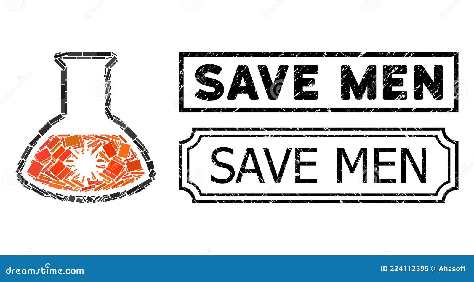 Save Men Scratched Stamp with Notches and Virus Analysis Retort Collage ...