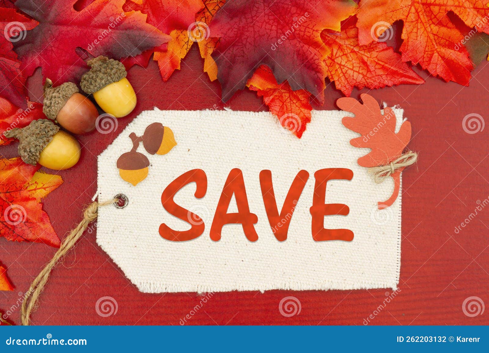 Save Message on Gift Tag with Fall Leaves Stock Photo - Image of ...