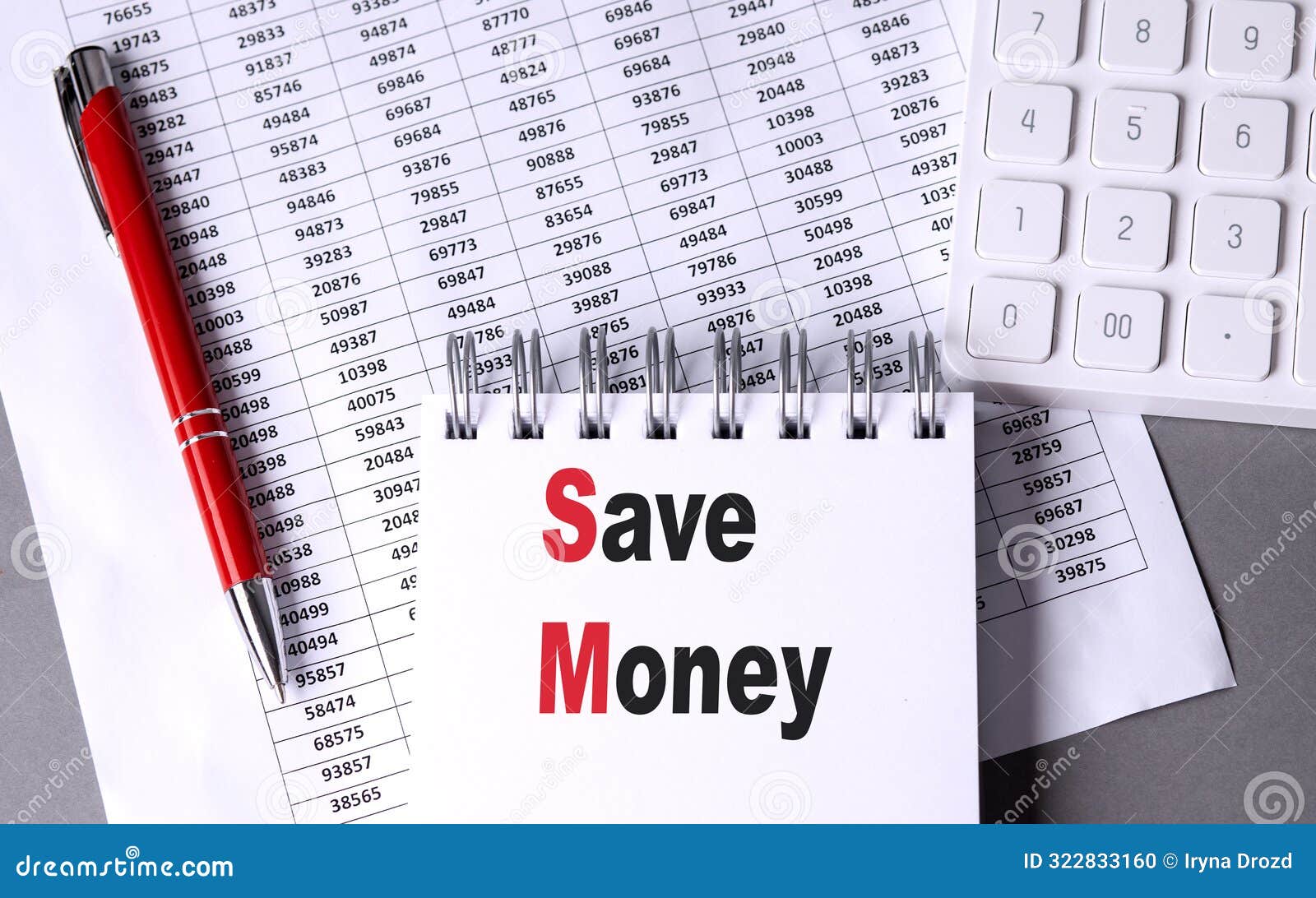 SAVE MONEY Text on Notebook with Chart , Pen and Calculator Stock Photo ...