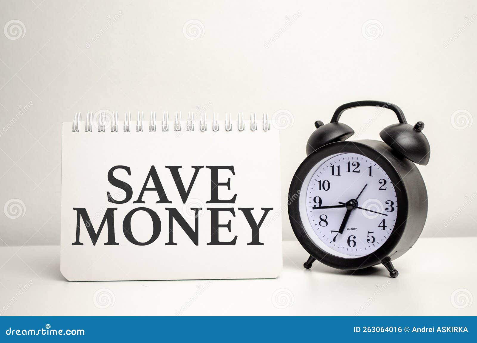 Save Money Words with Calculator and Clock with Notebook Stock Photo ...
