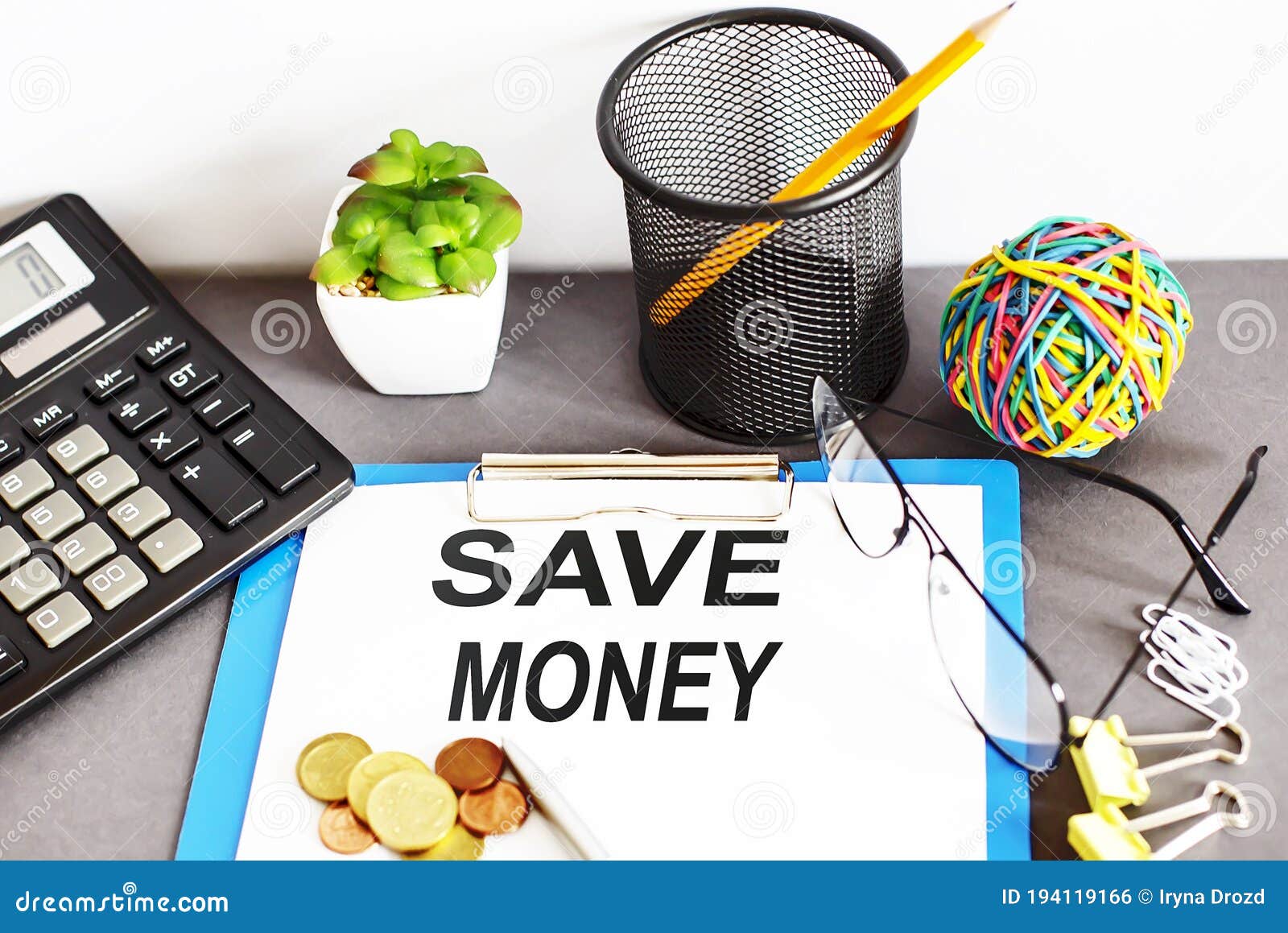 SAVE MONEY Written on the Paper with Office Tools Stock Photo - Image ...