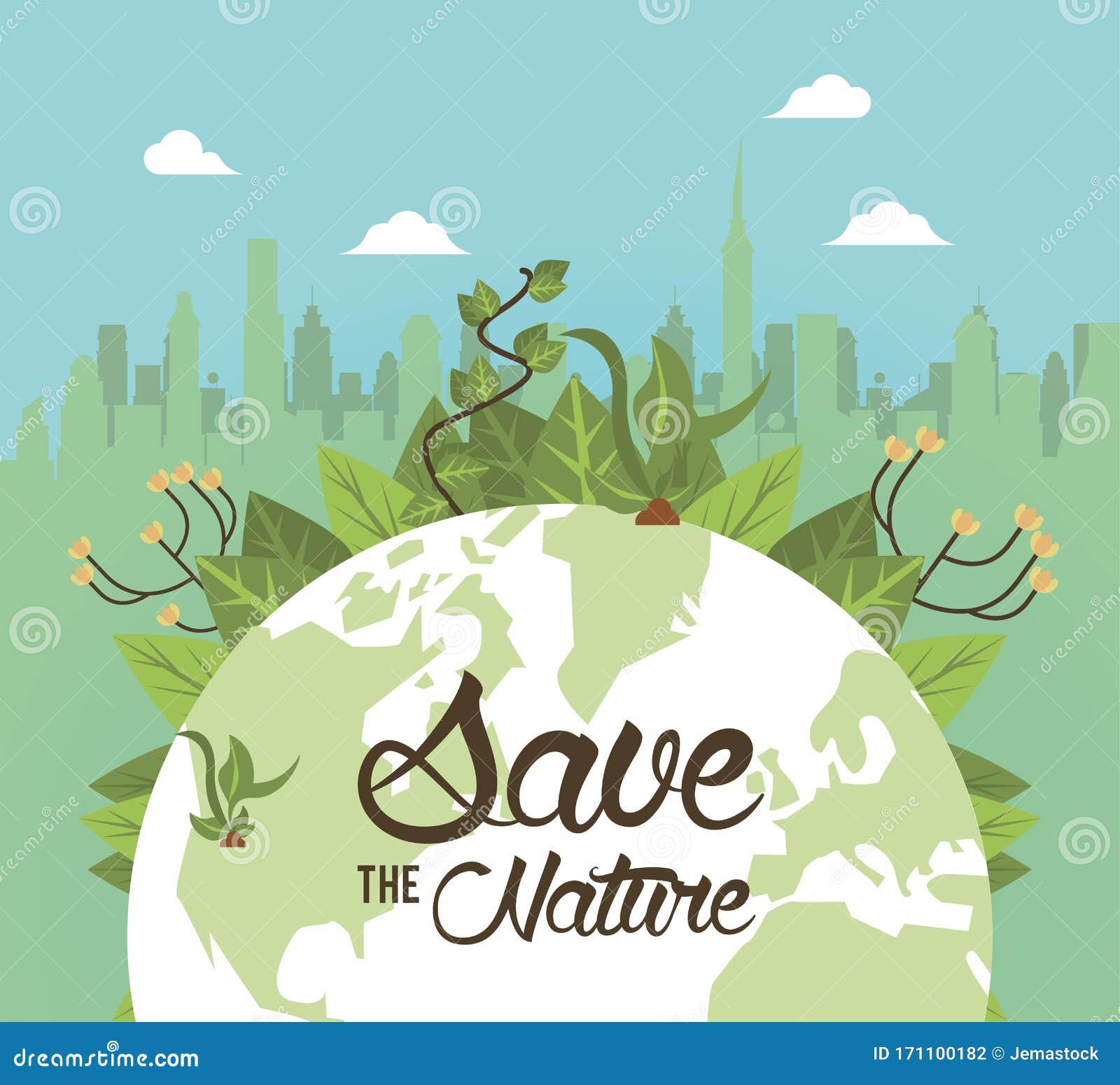 Save the Nature Campaign with World Planet Stock Vector - Illustration ...