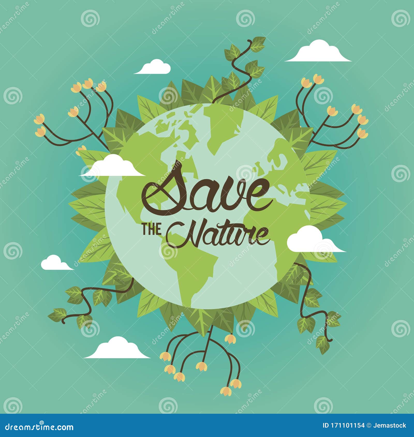 Save the Nature Campaign with World Planet Stock Vector - Illustration ...