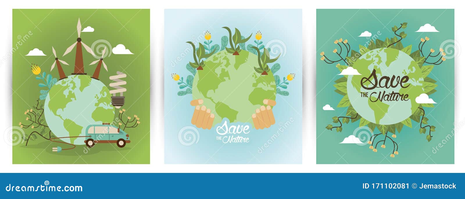 Save the Nature Campaign with World Planets Stock Vector - Illustration ...