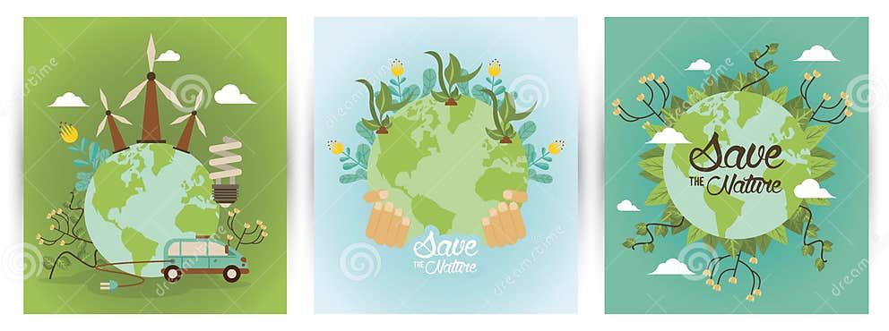 Save the Nature Campaign with World Planets Stock Vector - Illustration ...