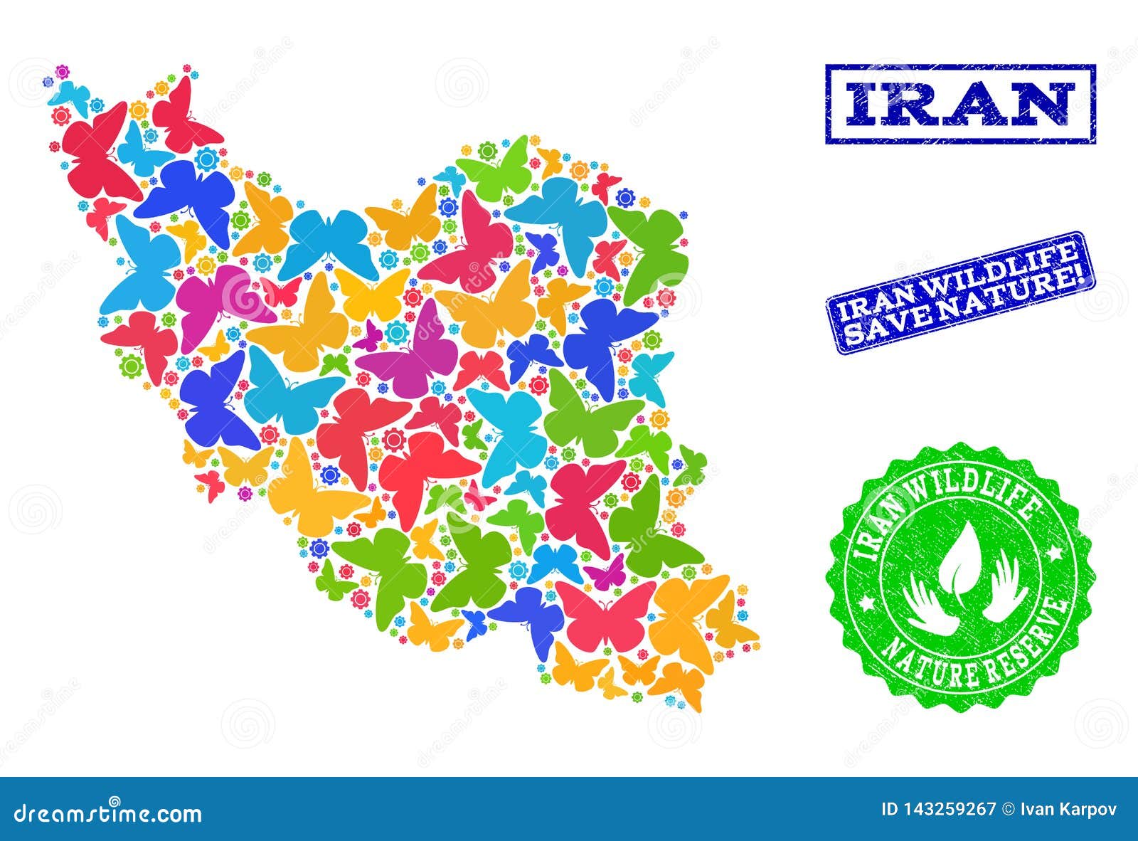 Save Nature Composition of Map of Iran with Butterflies and Rubber ...
