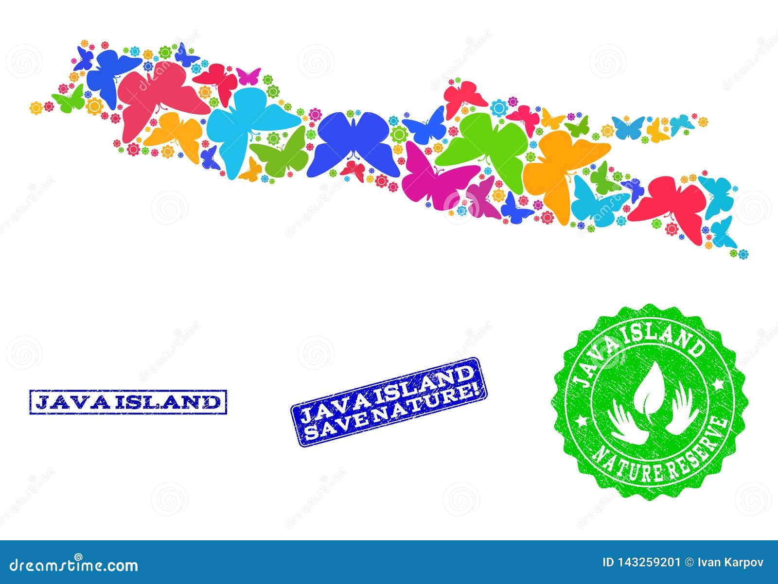 Save Nature Composition of Map of Java Island with Butterflies and ...