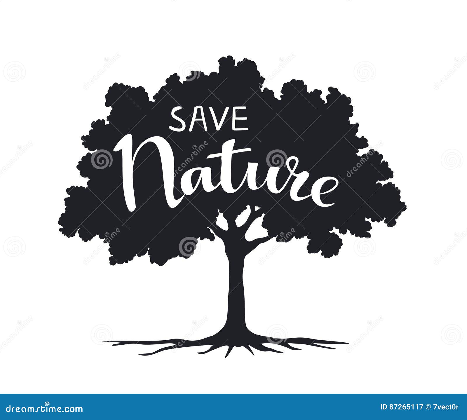 Save Nature Hand Written Eco Slogan on a Tree Stock Illustration ...