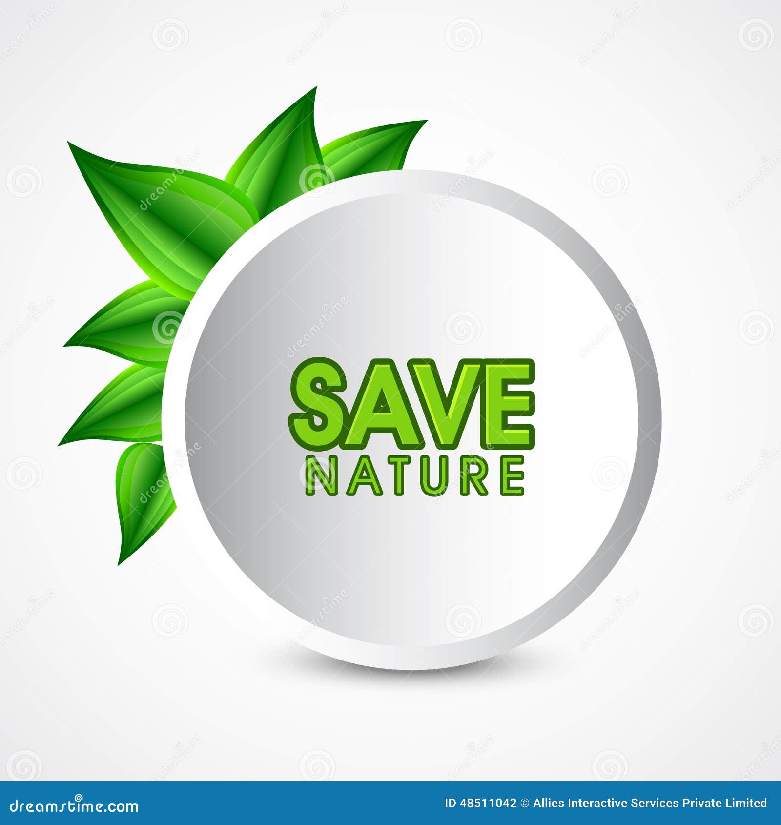 Save Nature Sticker with Green Leaves. Stock Illustration ...