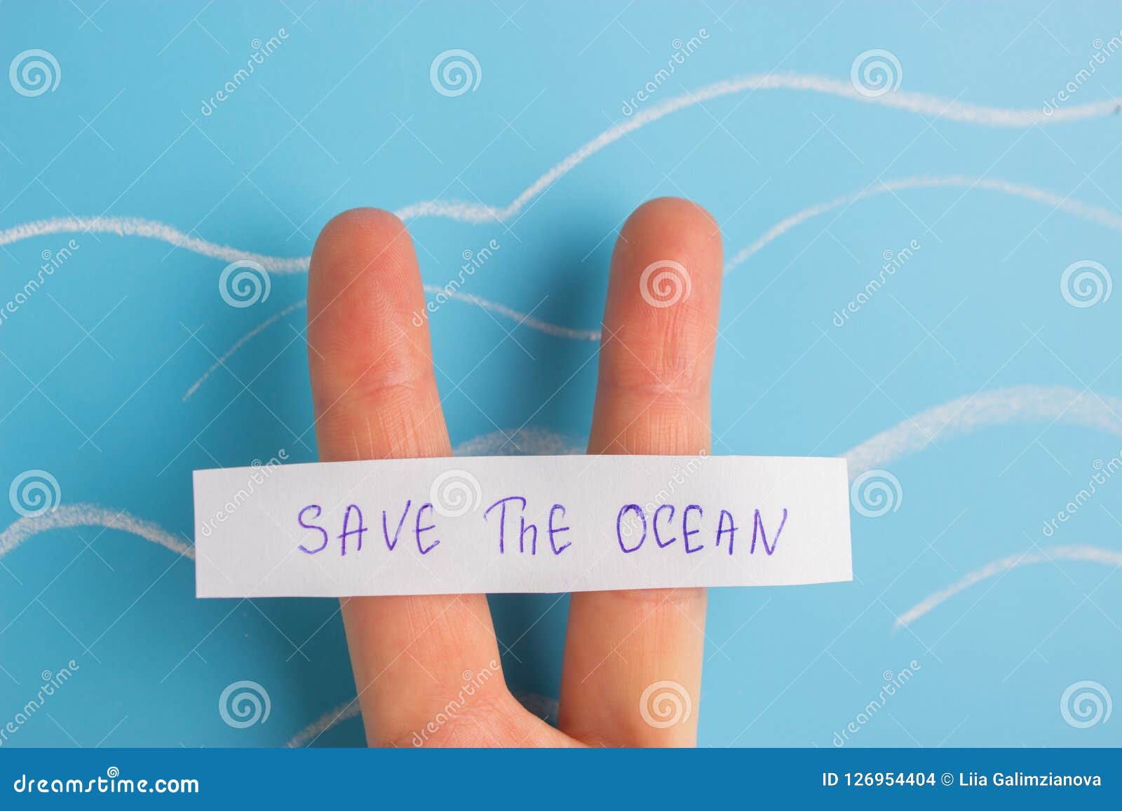 Save the Ocean Concept. Two Fingers with Sing Save the Ocean Stock ...