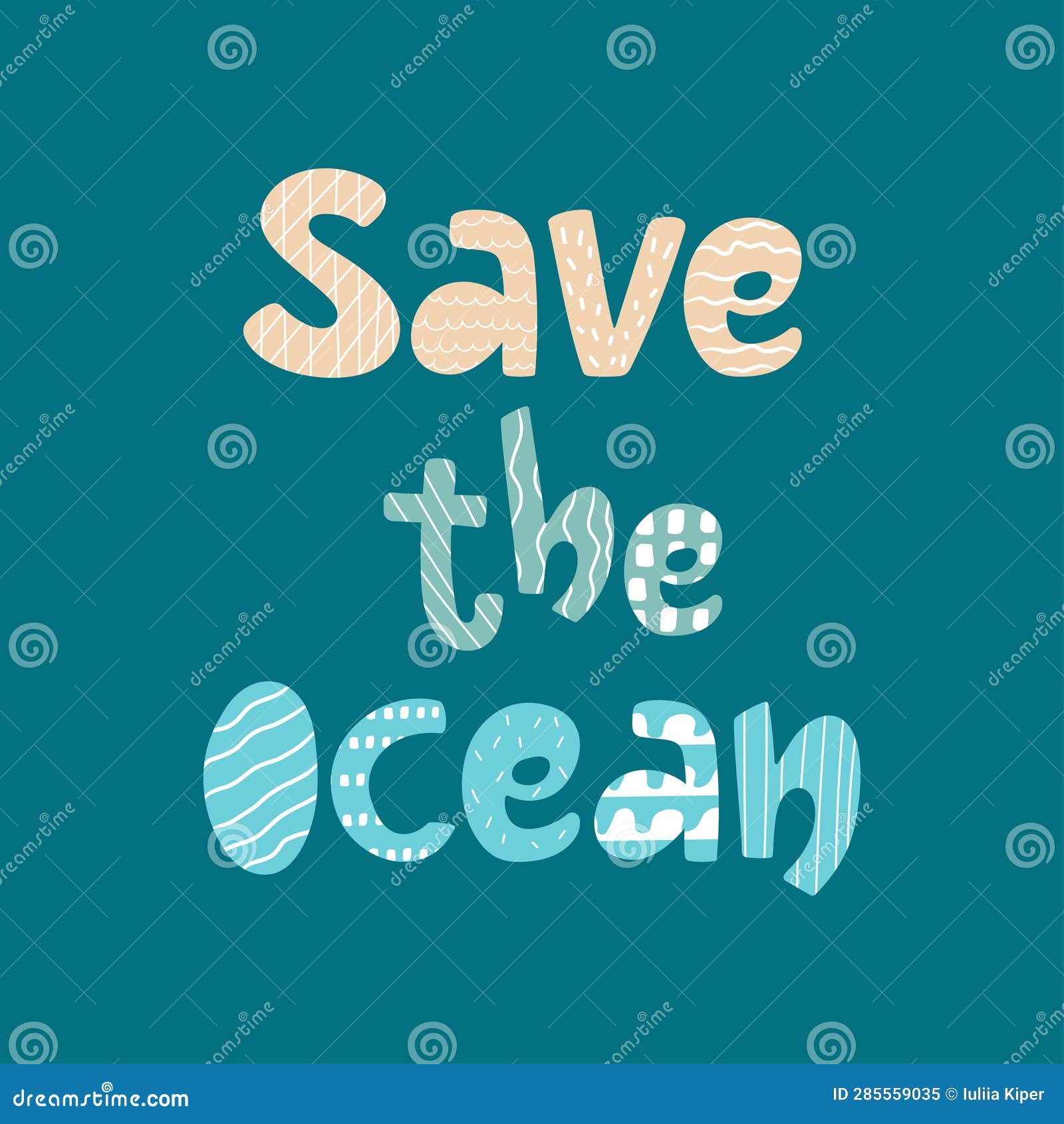 Save the Ocean Handdrawn Poster. Vector Lettering Design with Texture ...