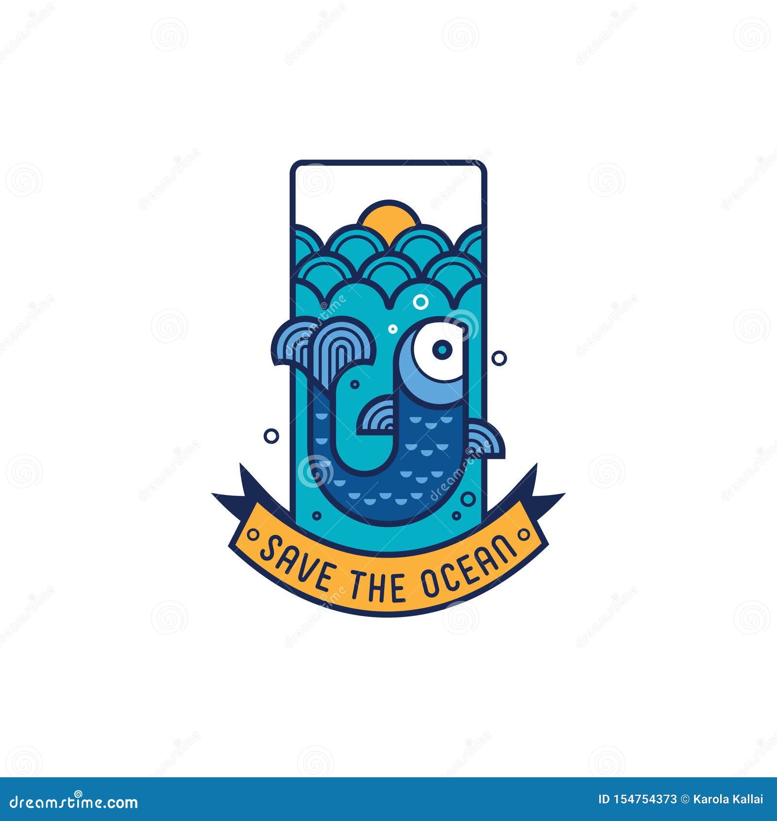 Save the Ocean Icon with Fish Stock Vector - Illustration of animal ...