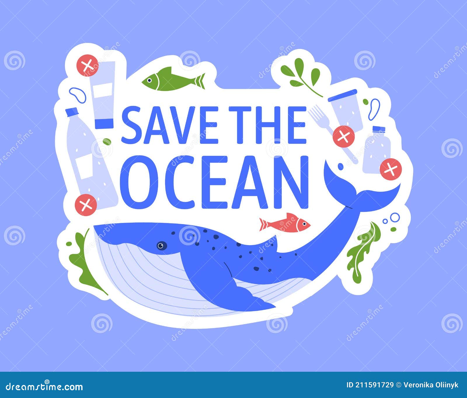 Save The Ocean. Different Waste Polluting Sea And Beach. Cartoon Vector ...