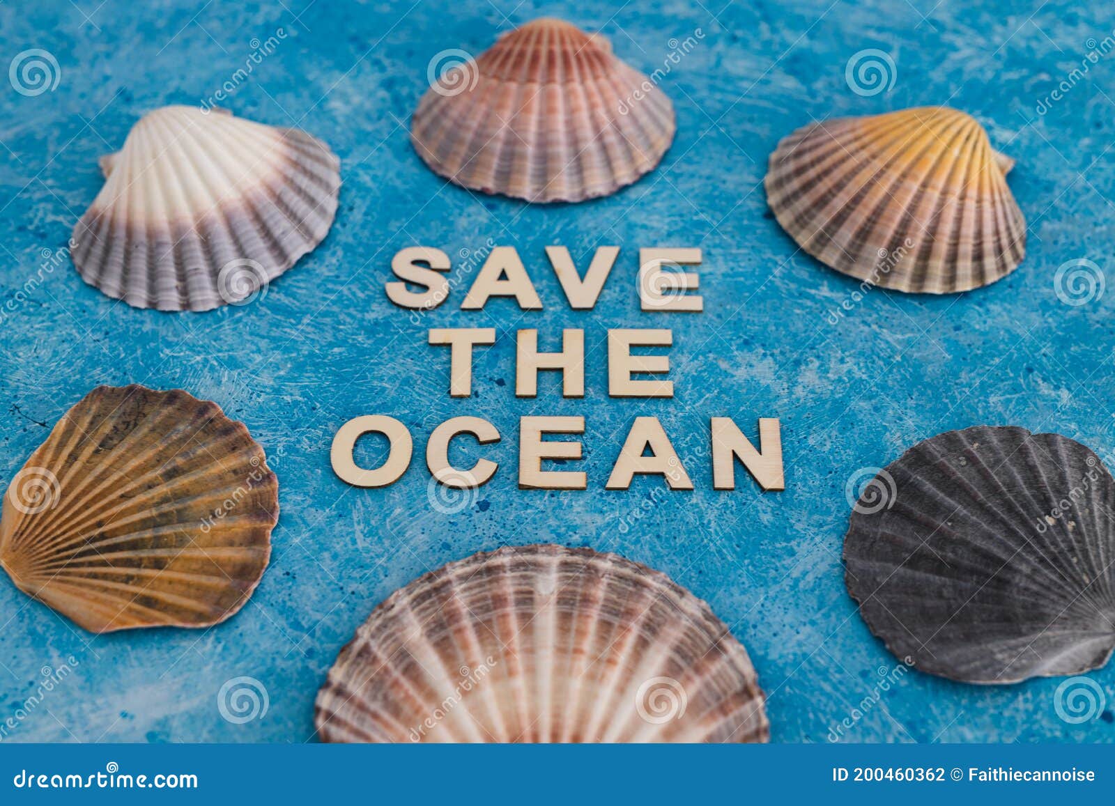 Save the Ocean Text on Blue Bakground with Sea Shells, Act for Climate ...