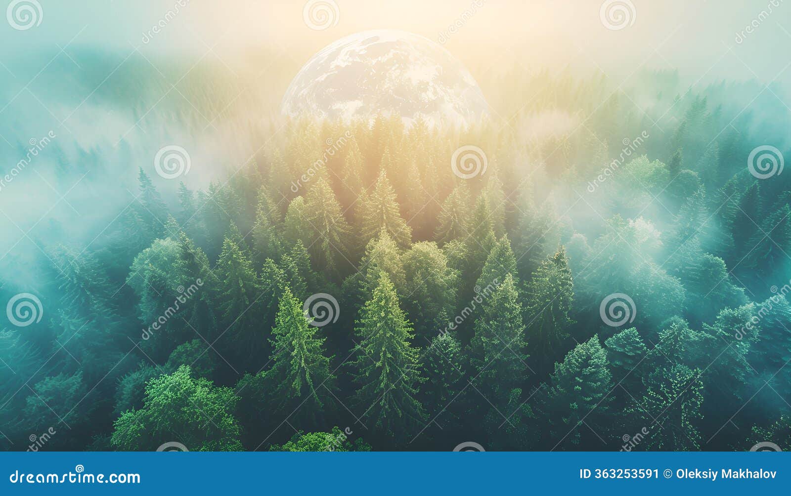 Save the Planet. Aerial View of Coniferous Forest and Planet Earth ...