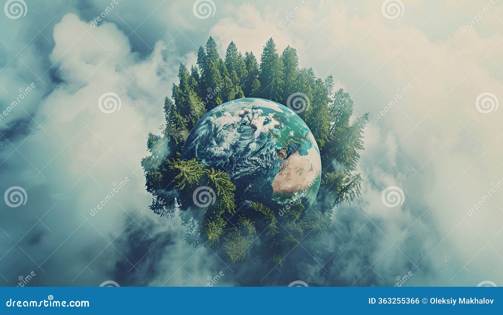 Save the Planet. Aerial View of Coniferous Forest and Planet Earth ...