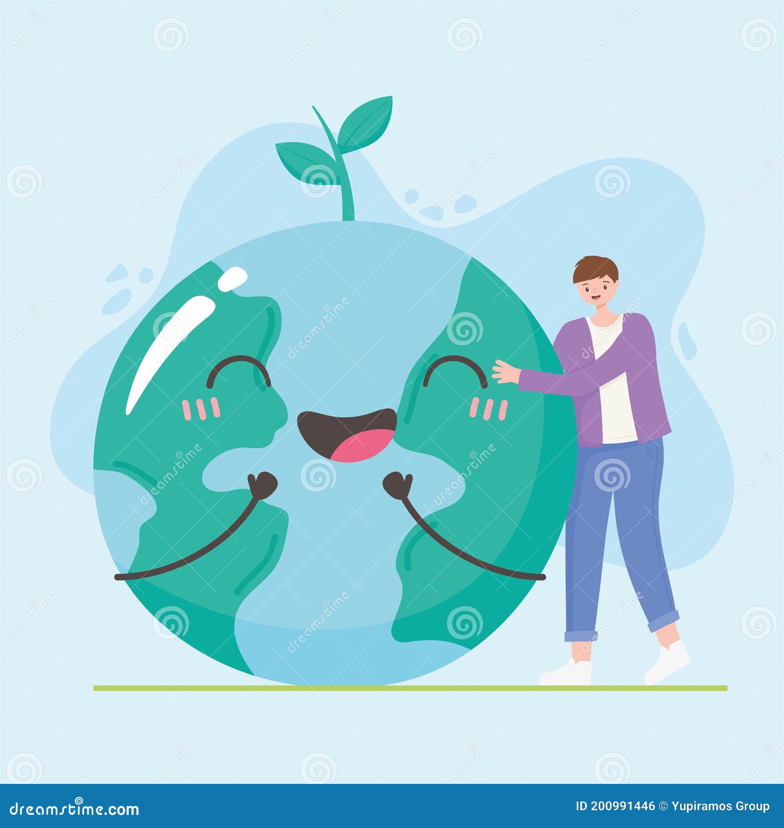 Save the Planet, Boy and Earth Map Happy Characters Together Stock ...