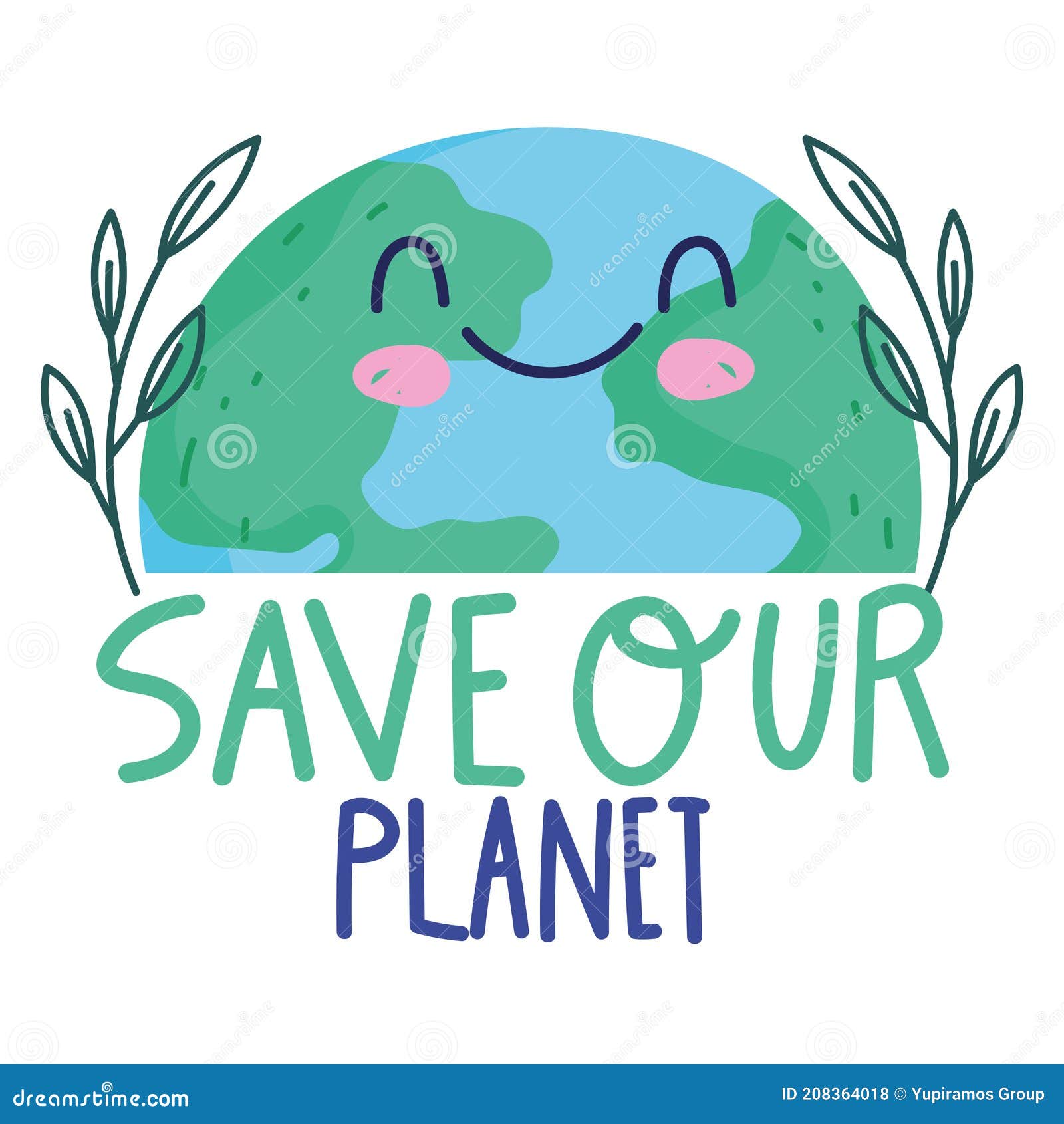 Save the Planet Ecological Foliage Nature Cartoon Stock Vector ...