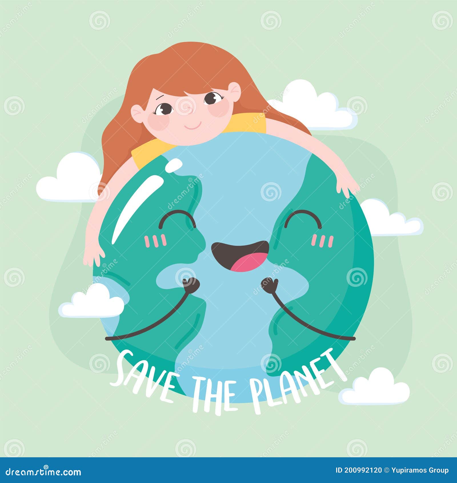 Save the Planet, Little Girl Hugging Earth Map Stock Vector ...