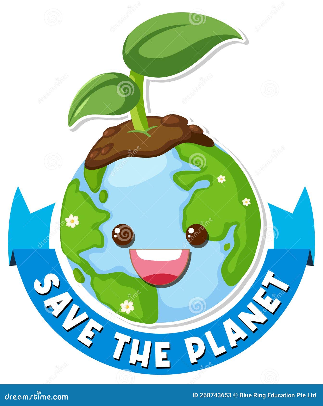 Save the Planet Text with a Happy Earth Character Stock Vector ...