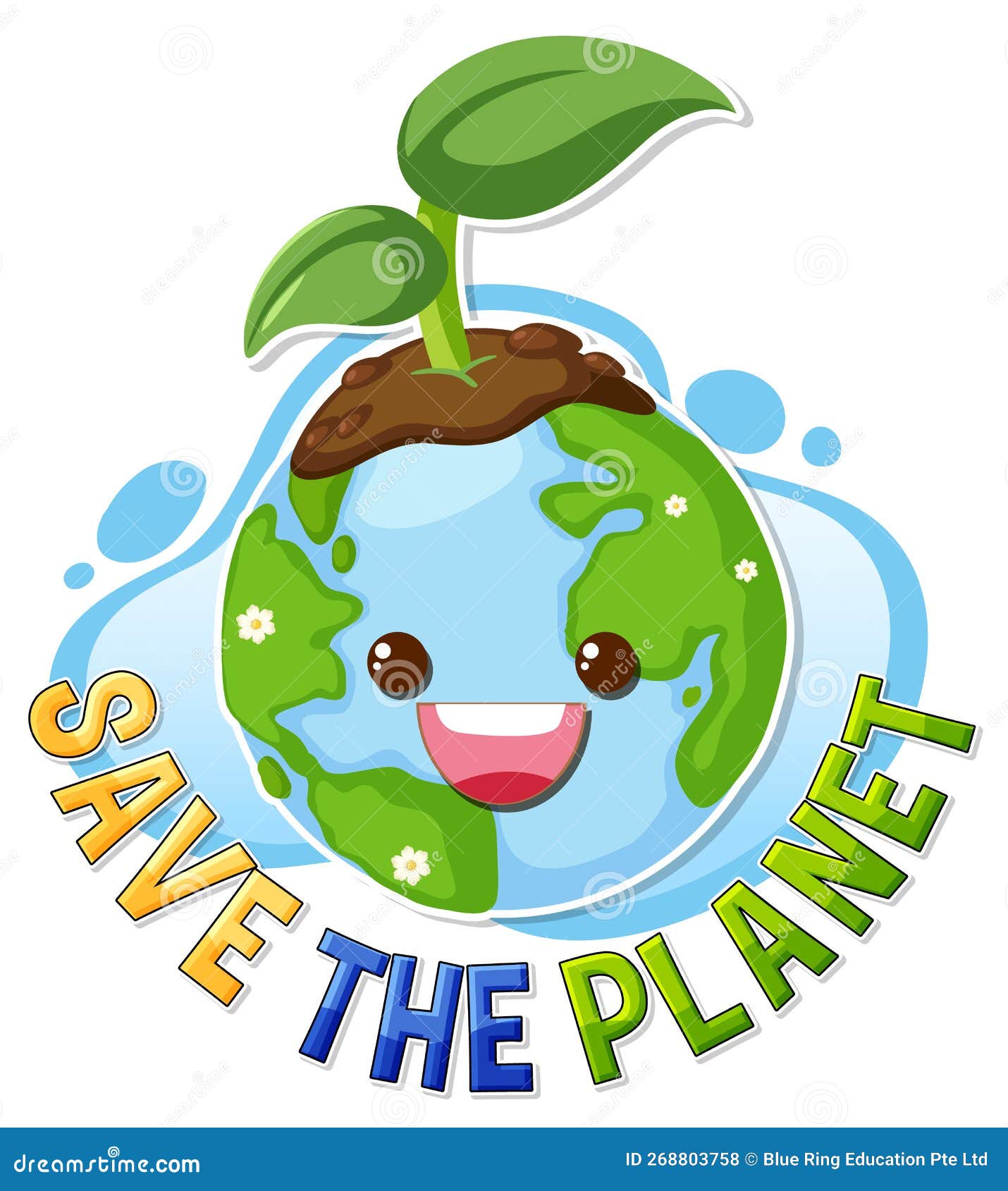 Save the Planet Text with a Happy Earth Character Stock Vector ...