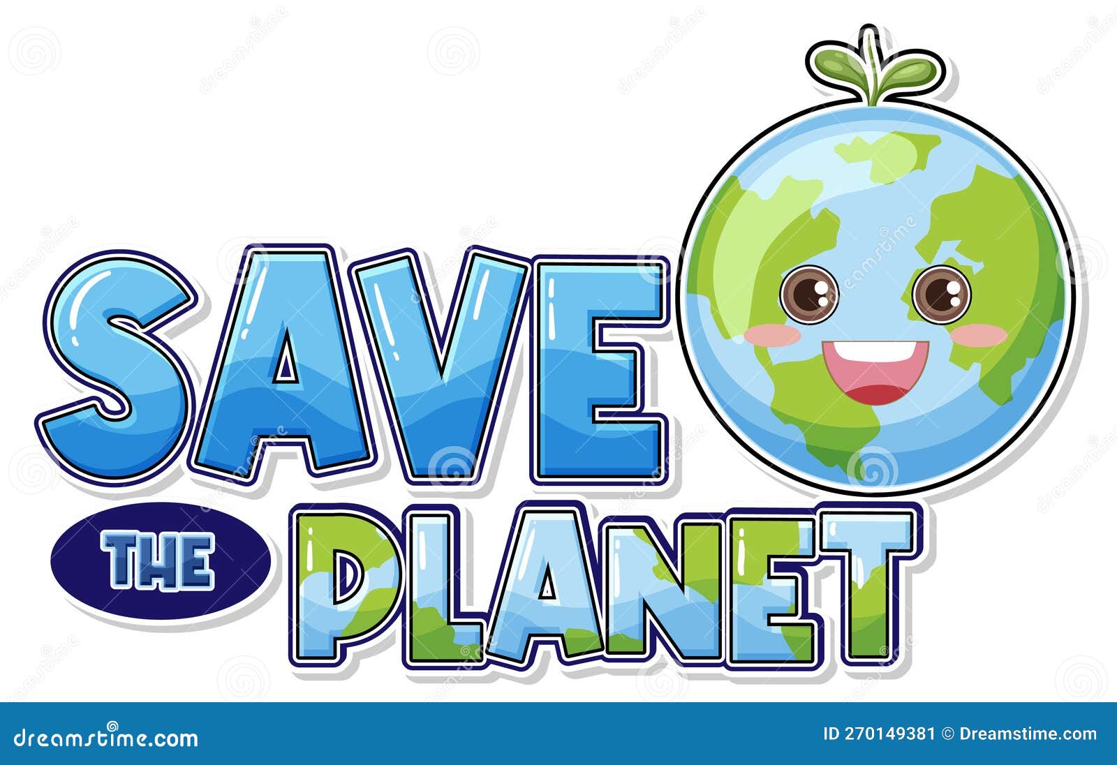 Save the Planet Text with a Happy Earth Character Stock Vector ...