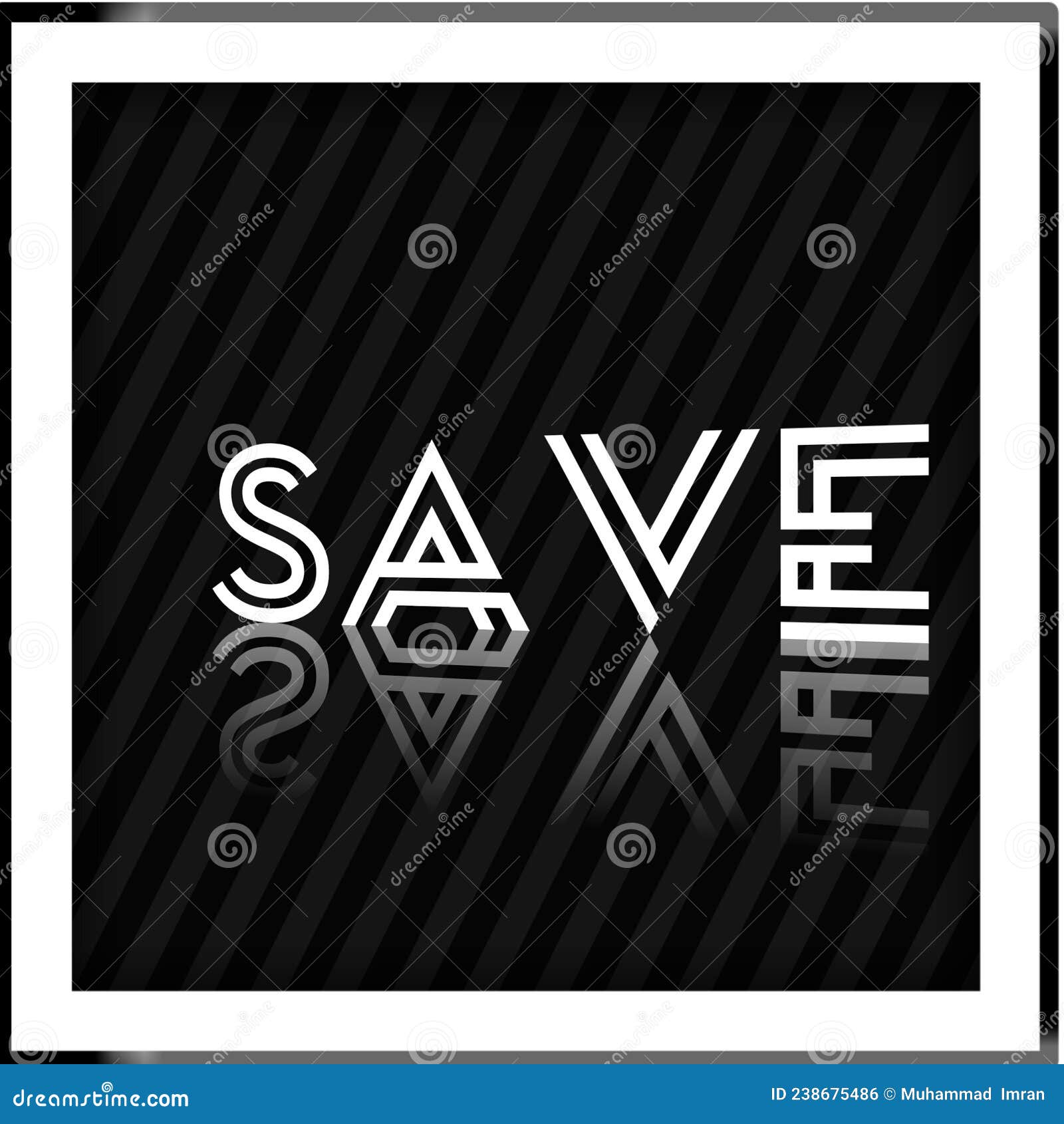 Save Text Inside Frame. White Outline Text with Reflection Stock ...