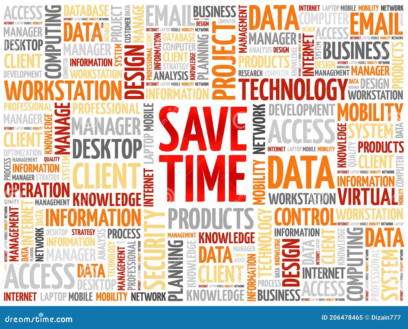 Save Time word cloud stock illustration. Illustration of hour - 206478465